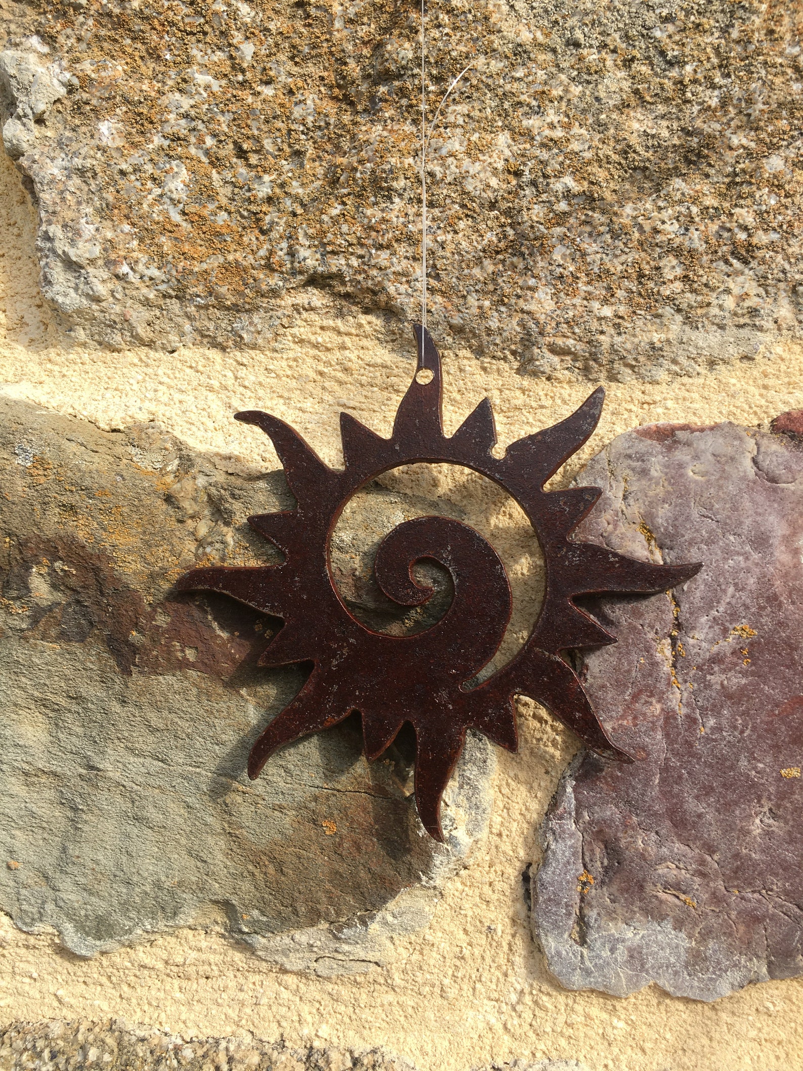 Rusted Small Sun Mobile for Hanging or Wall Mounting. Handmade Indoor ...