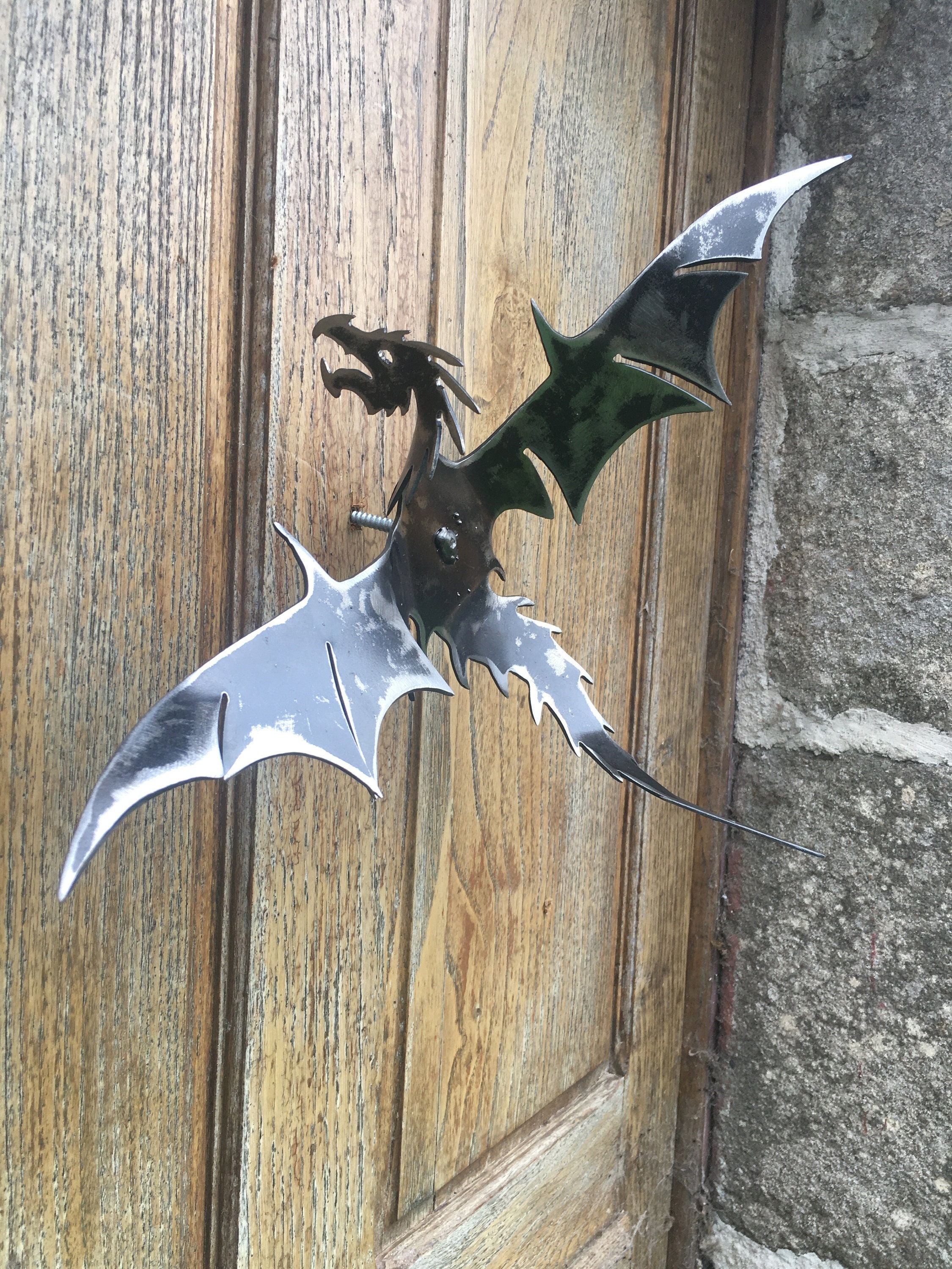 Dragon Ornament for the Wall. Screw Mounted Shiny Metal Garden Art - Etsy