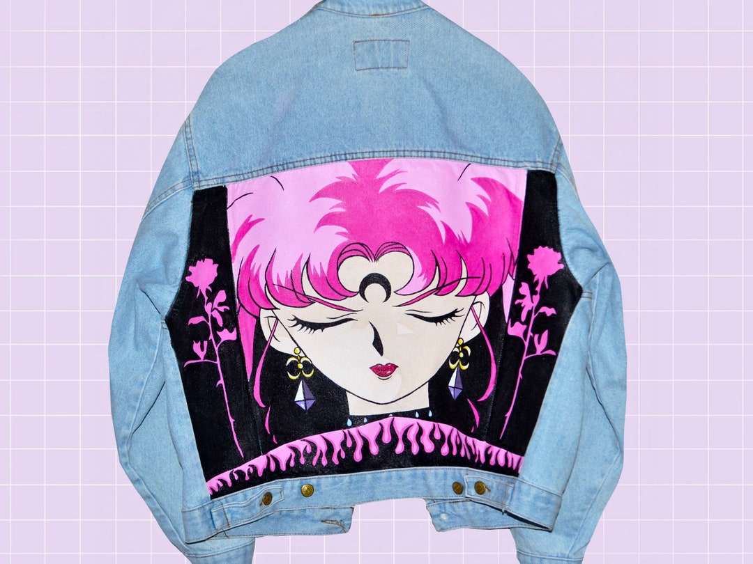 Hand-painted Vintage Denim Jacket wicked Lady Black Lady - Etsy