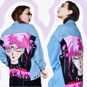 Hand-painted Vintage Denim Jacket wicked Lady Black Lady - Etsy
