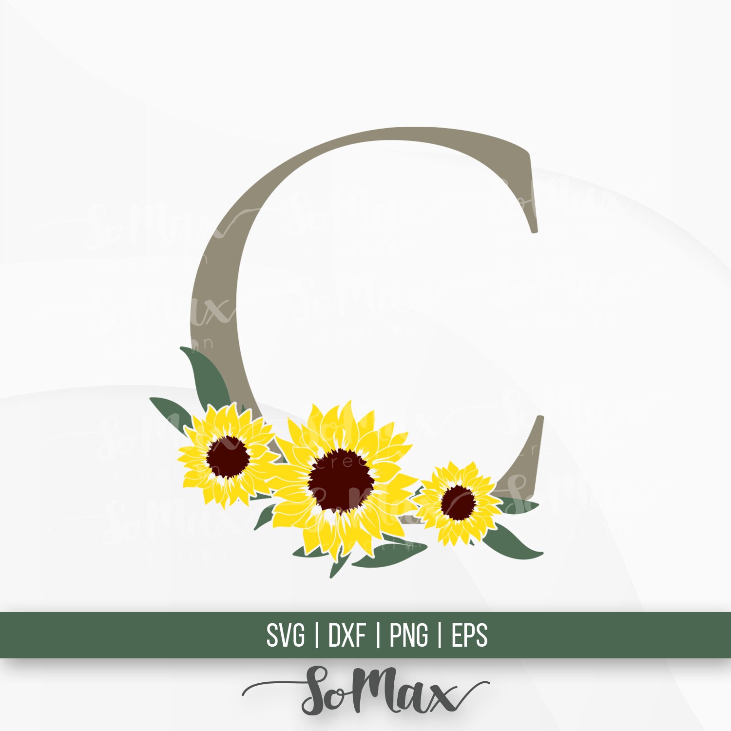 Sunflower Alphabet Svg Floral Letter C Svg Botanical | Etsy