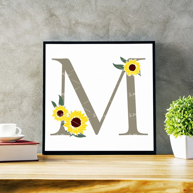 Sunflower Alphabet Svg Floral Letter M Svg Botanical - Etsy