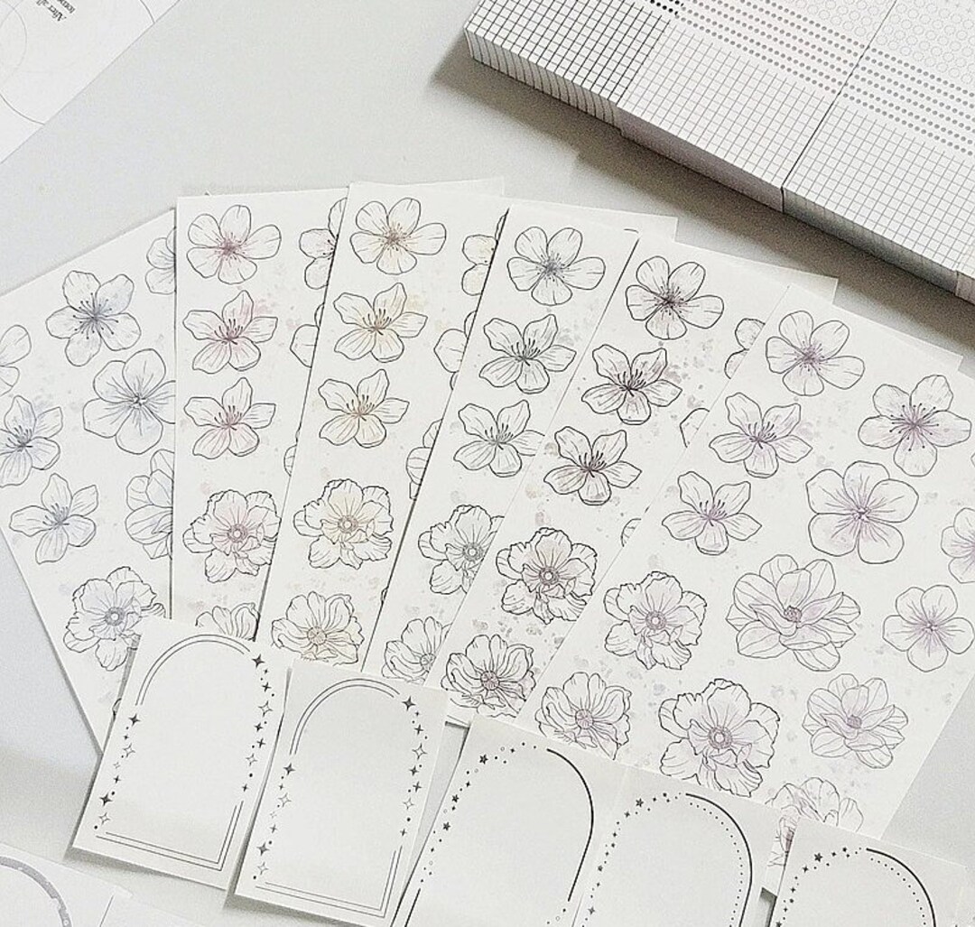 Line Flower Paper Stickers | 6 Sheets, 6 Different Colors |self-cut ...