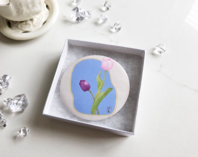 Art-designed Compact Pocket Mirror 'tulip' | Round Shape, 3 Inch Size ...