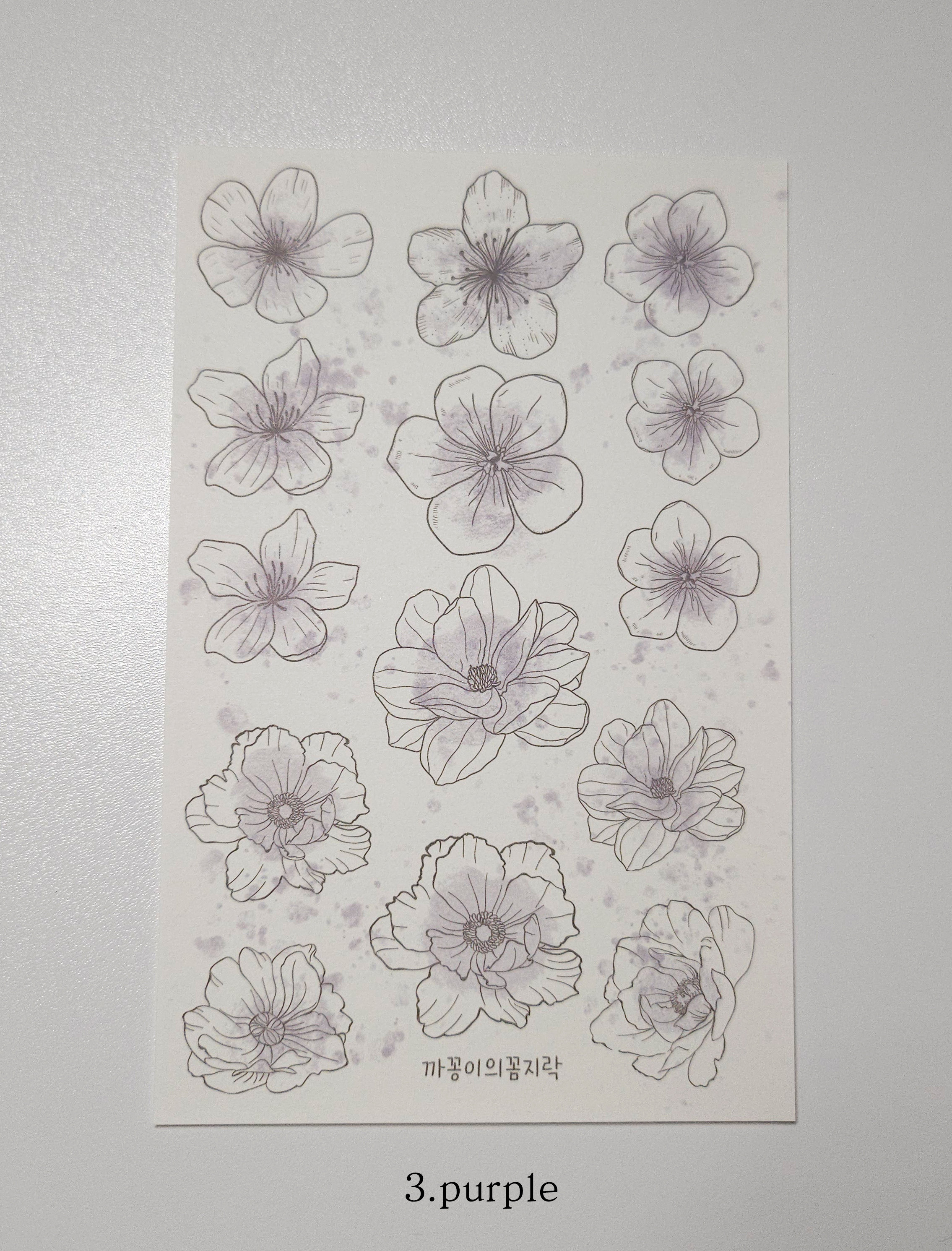 Line Flower Paper Stickers | 6 Sheets, 6 Different Colors |self-cut ...