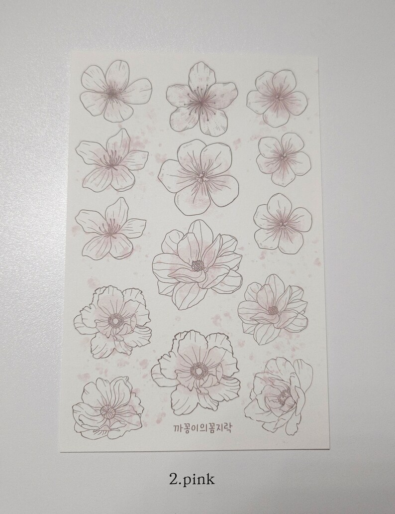 Line Flower Paper Stickers | 6 Sheets, 6 Different Colors |self-cut ...