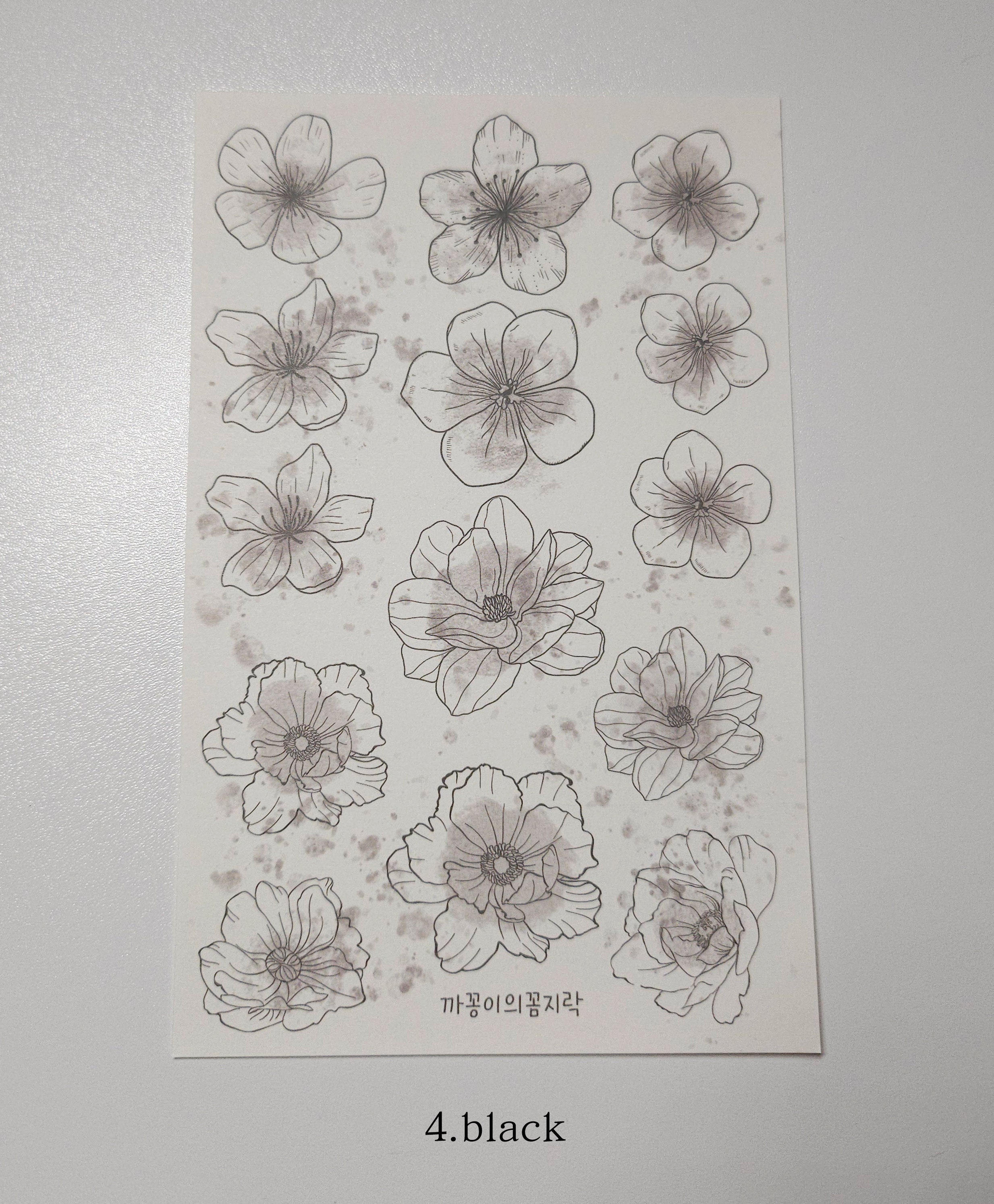 Line Flower Paper Stickers | 6 Sheets, 6 Different Colors |self-cut ...