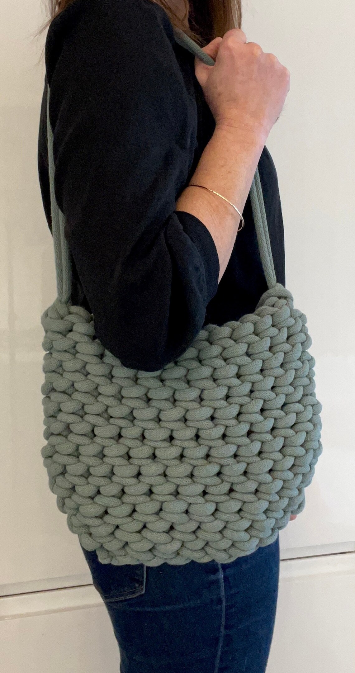 Light Green Shoulder Bag Sage Green Crocheted Bag Casual Day - Etsy