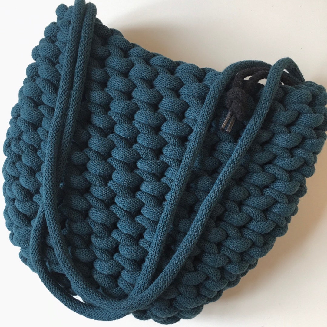 Dark Blue Shoulder Bag, Peacock Blue Everyday Bag, Handmade Crocheted ...