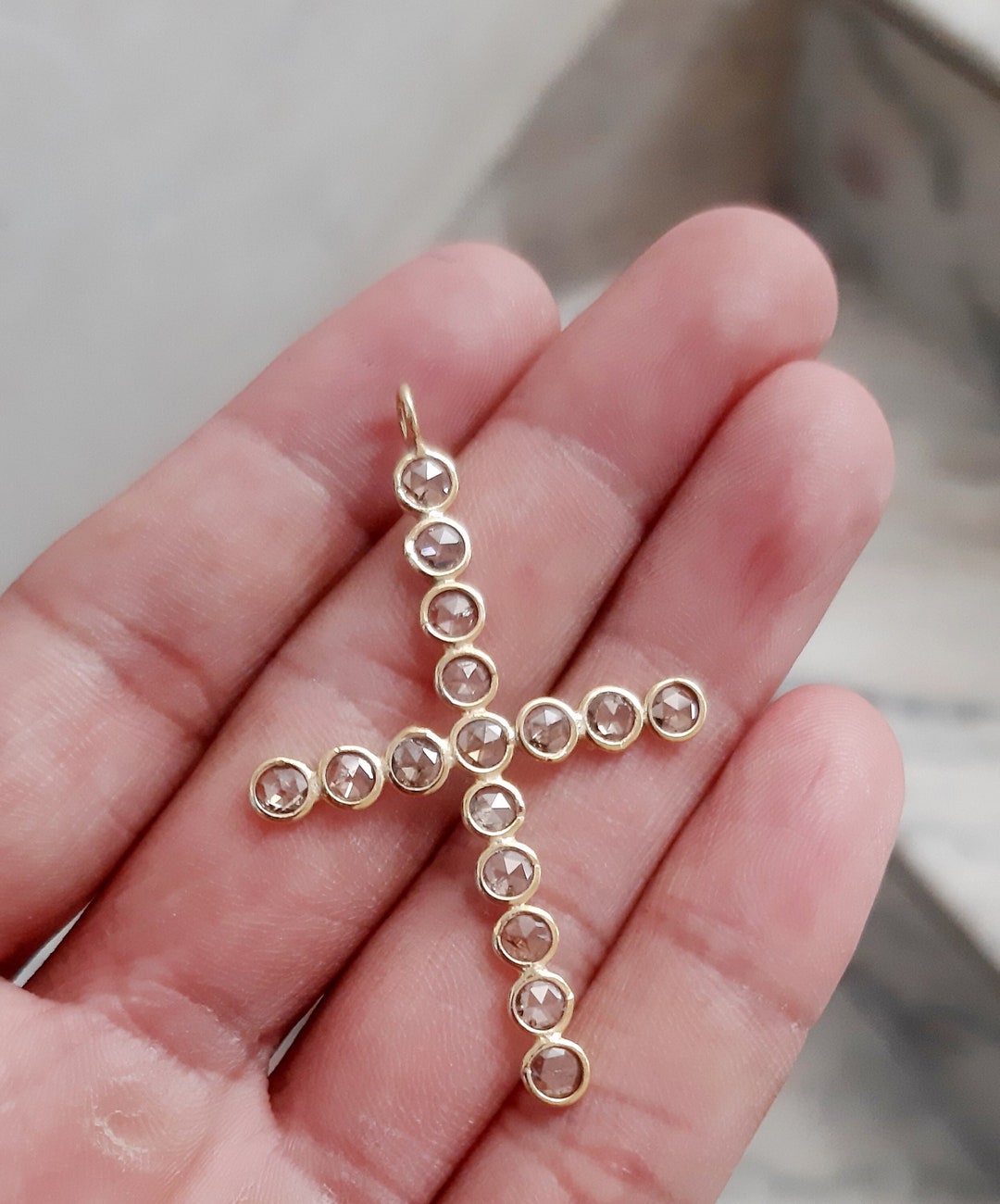 14K Gold Plated Rose Cut Diamond Cross Pendant 925 Sterling Silver ...