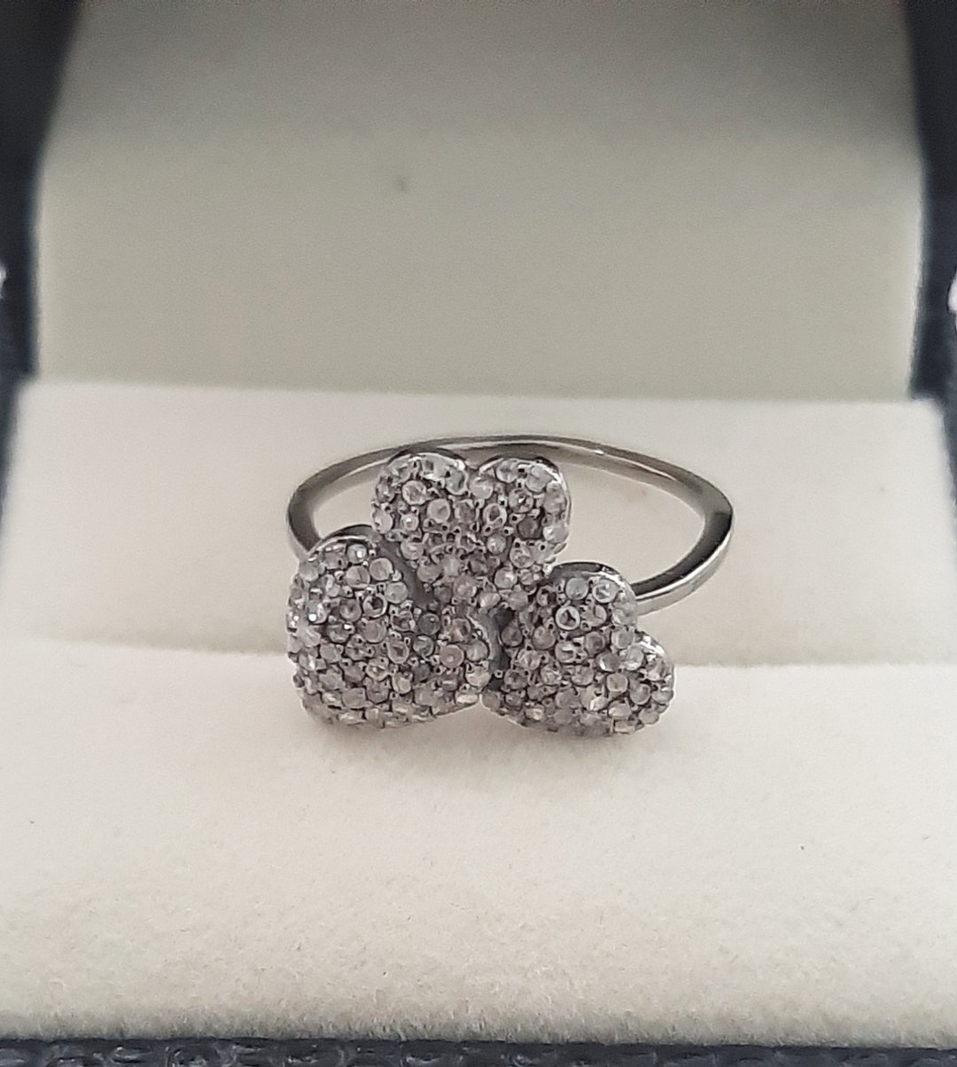 Pave Diamond Heart Ring 925 Sterling Silver Pave Diamond Three Heart ...
