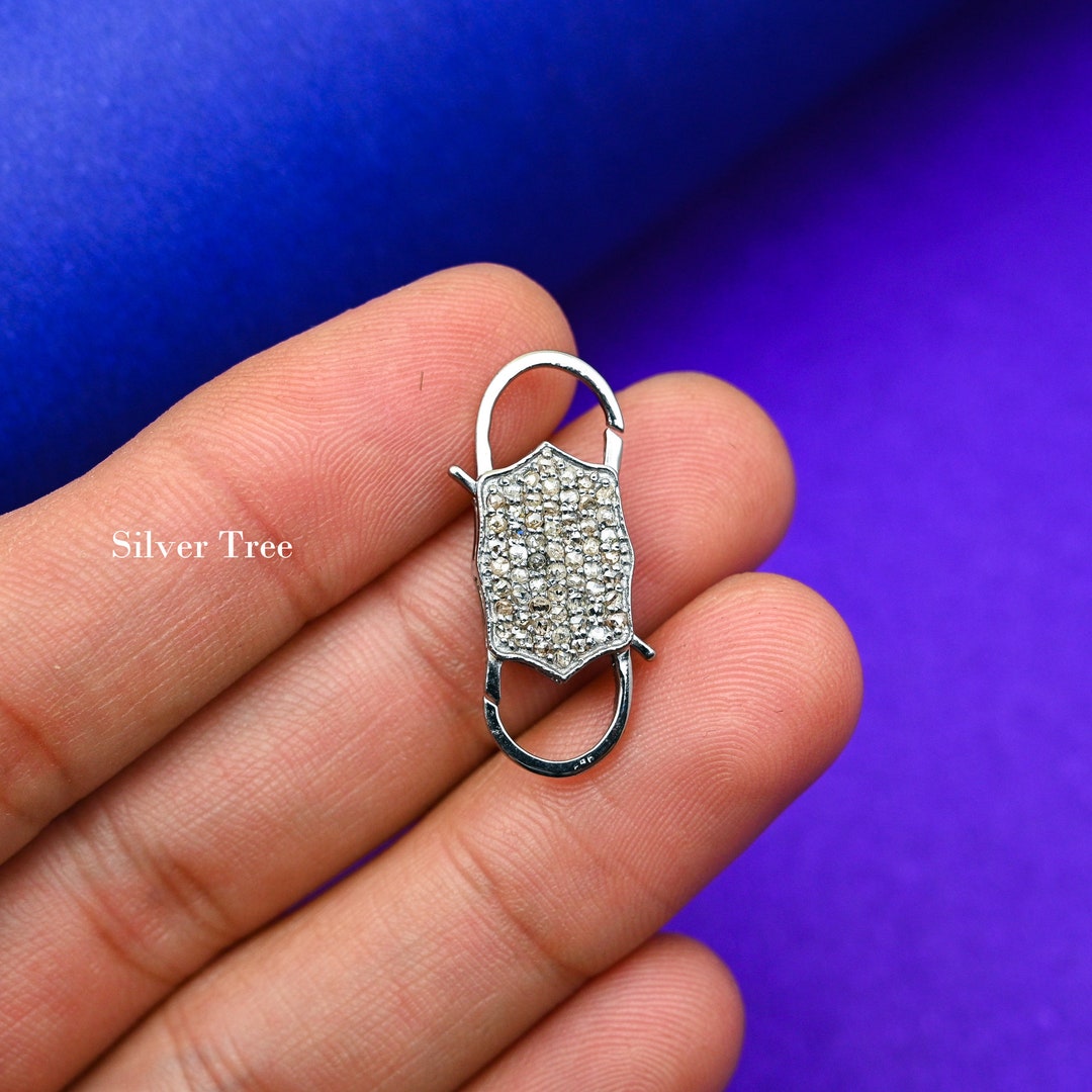 Carbiner Lock Studded Pave Diamonds, Two Sided Lock 925 Sterling Silver ...