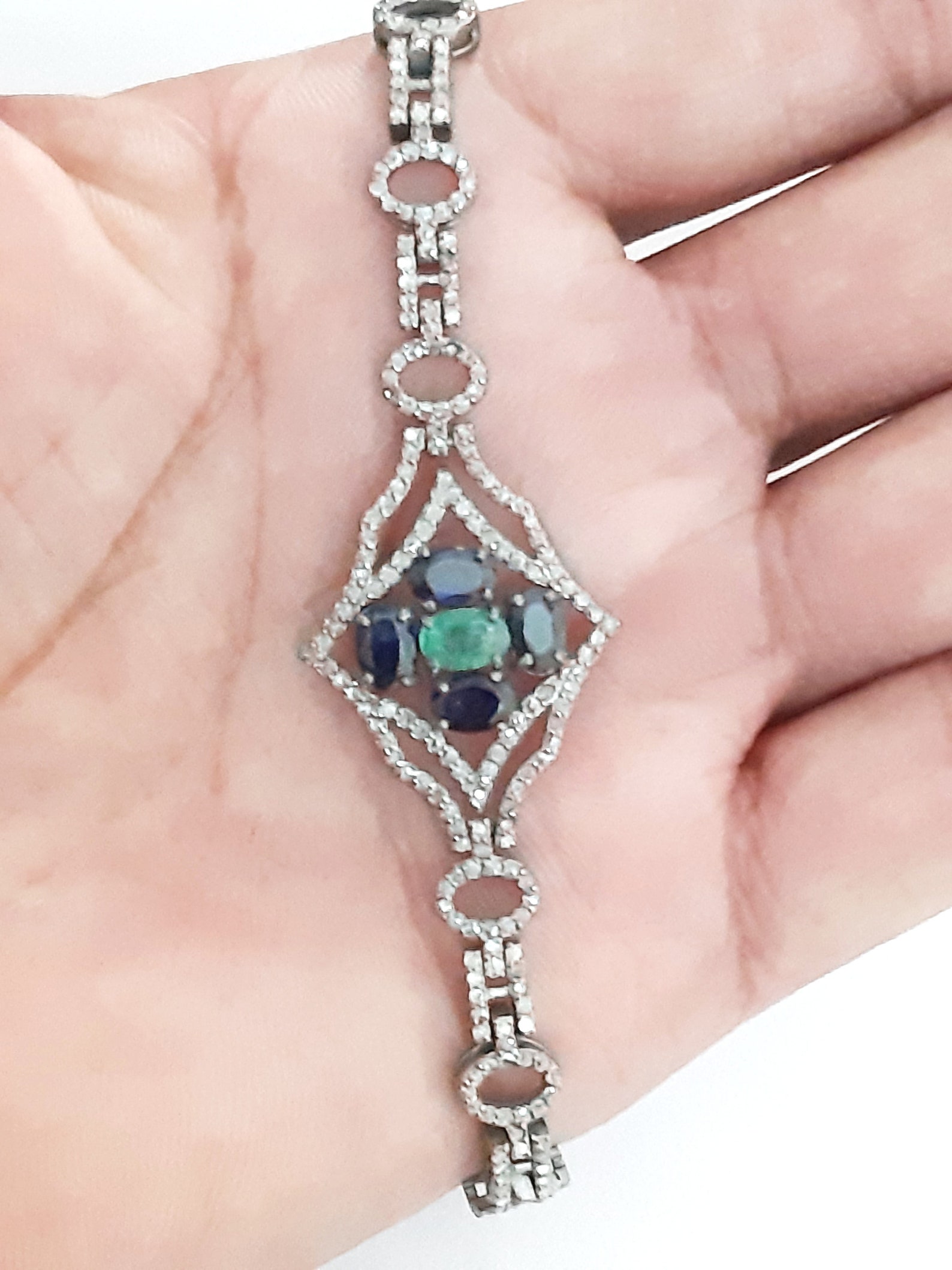 Pave Diamond Gemstone Bracelet 925 Sterling Argent Avec - Etsy France