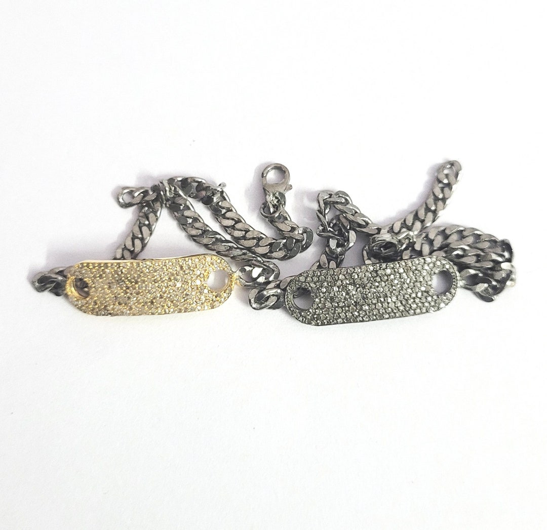 Pave Diamonds Link Chain 925 Sterling Silver Black Oxidized/14k Gold ...