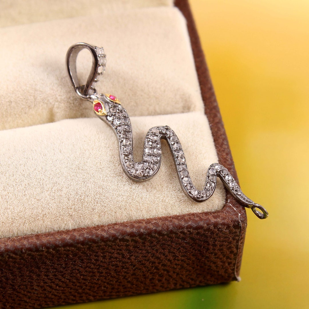 Pave Diamond Snake Pendant 925 Sterling Silver Charms Pendant Black ...