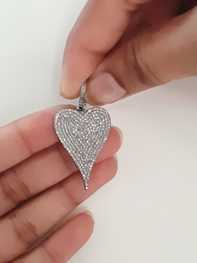 Pave Diamond Pendant 925 Sterling Silver Pave Diamond Heart | Etsy