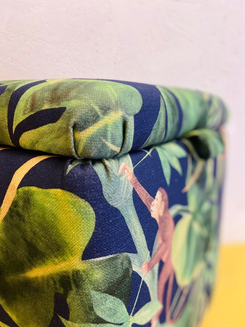 Footstool Ottoman in Luxury Monkey Print Indigo | Etsy