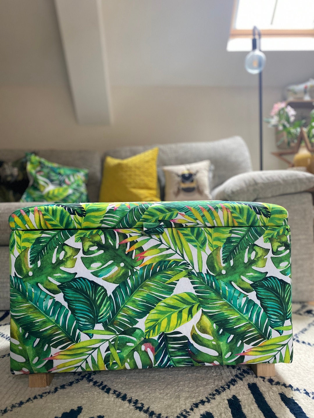 Tropical Patterned Ottoman Footstool - Etsy