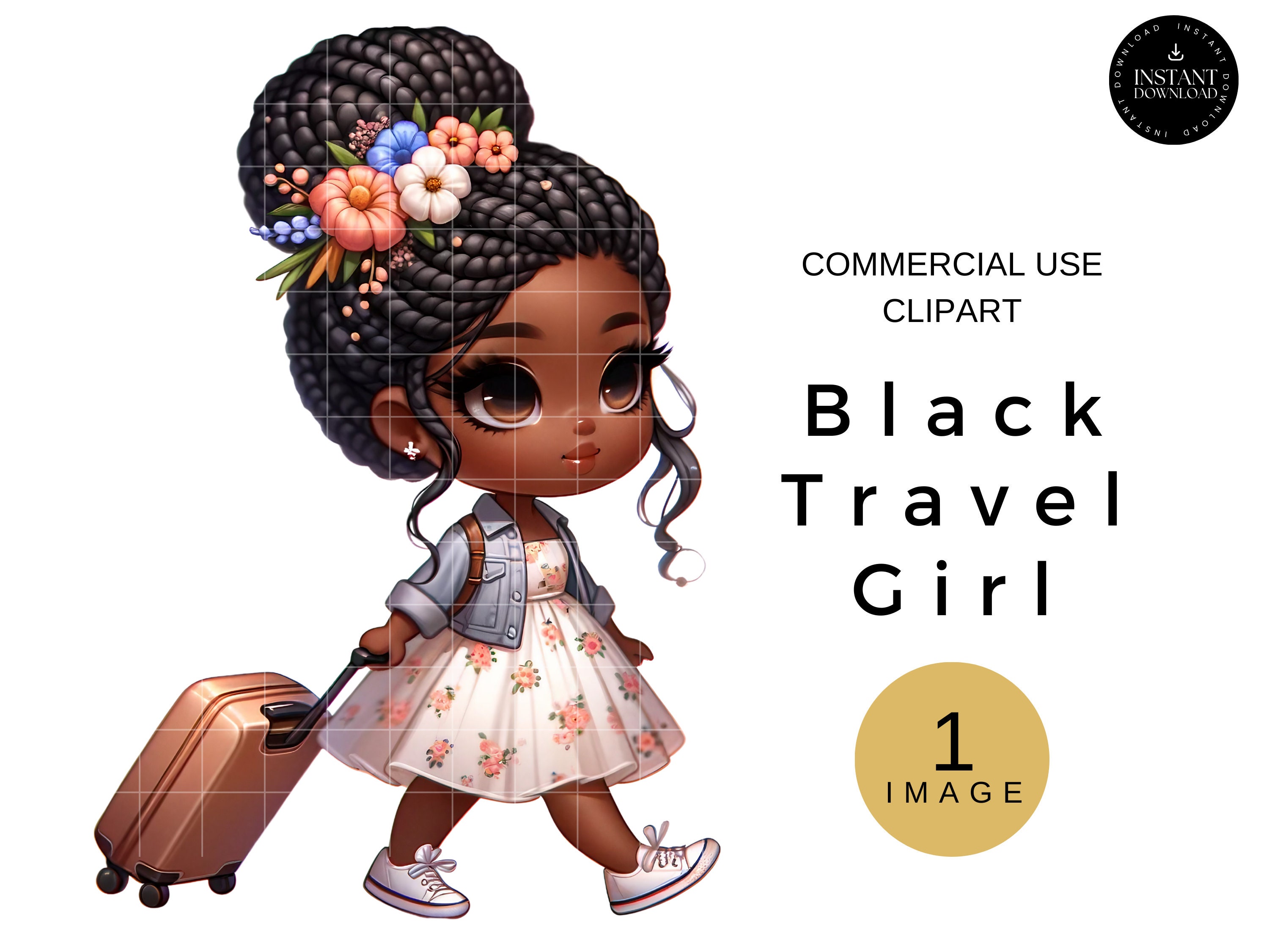 Black Girl Travel Clipart, African American Woman With Suitcase Clip ...