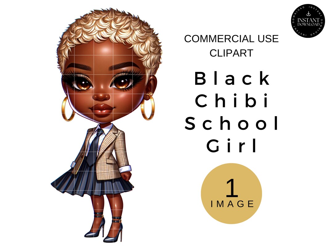 Back to School Clipart, Black Woman Digital Art, Chibi Style Woman ...