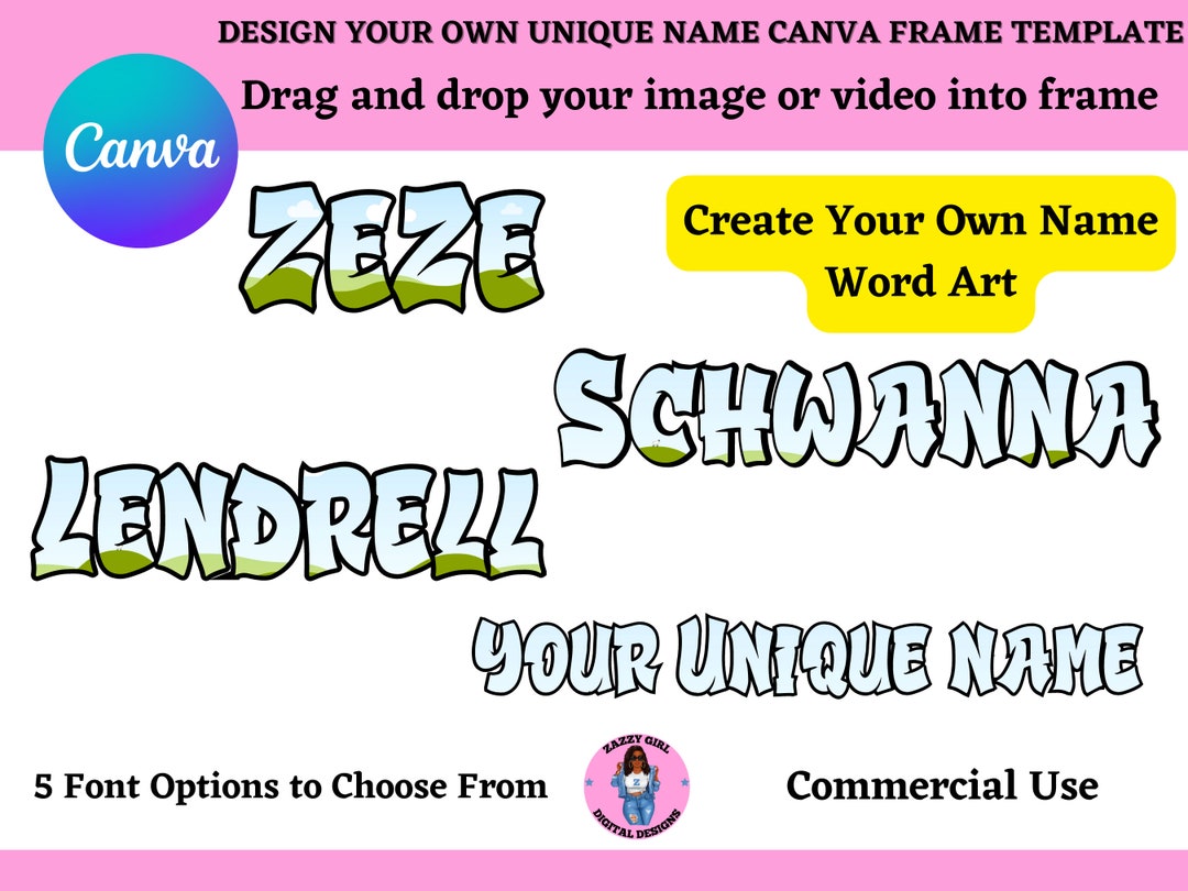 Make Your Own Name Word Art Canva Frame Template, Fillable Canva ...