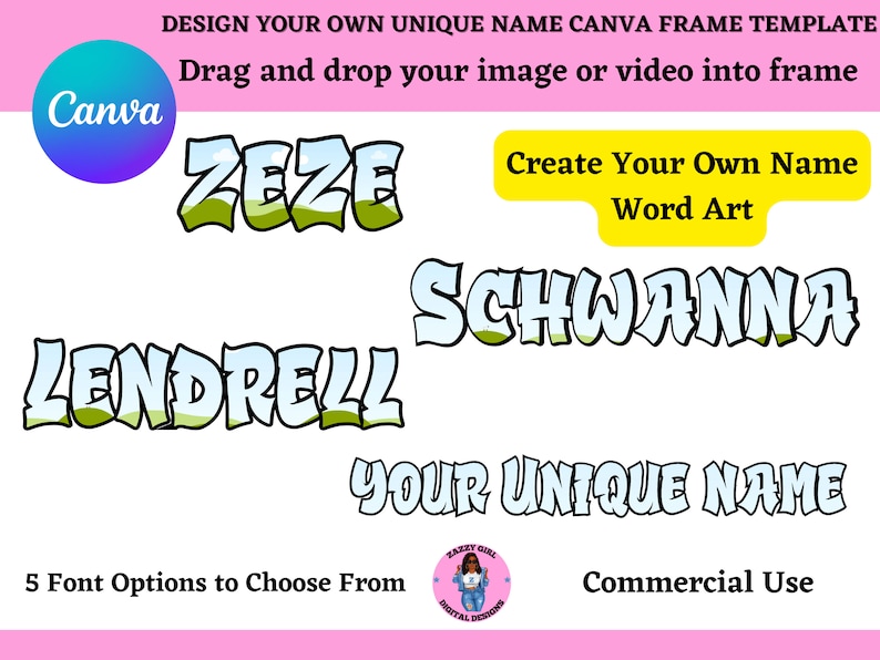Make Your Own Name Word Art Canva Frame Template, Fillable Canva ...