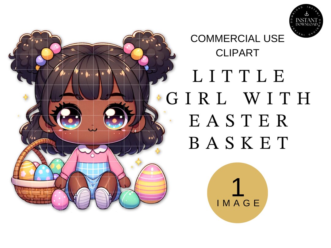 Easter Girl Clipart, Easter Clipart Trending, Kawaii Black Girl With ...