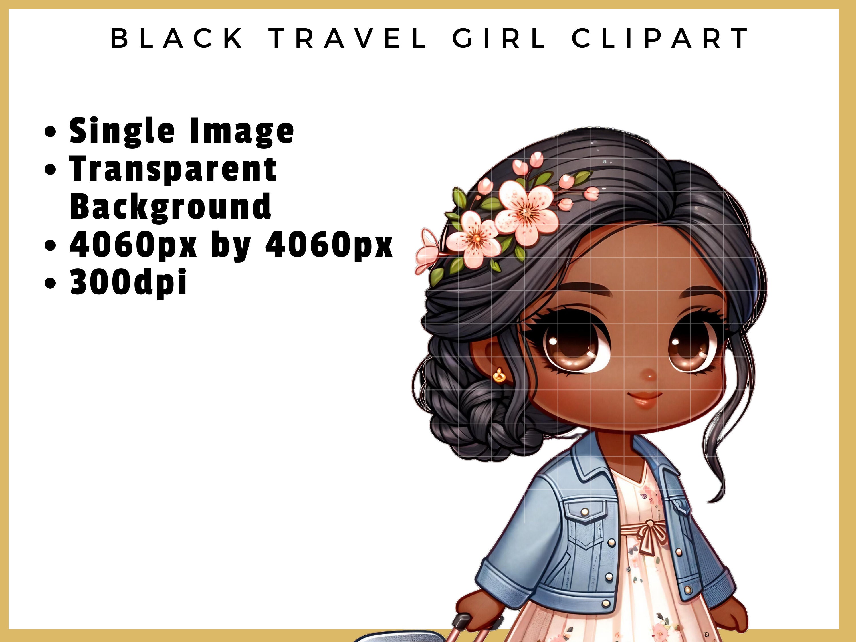 Black Girl Travel Clipart, African American Woman With Suitcase Clip ...