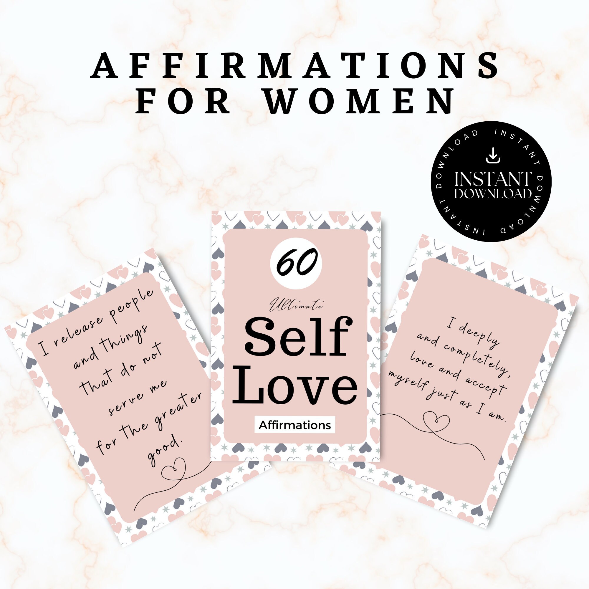 Self Love Affirmation Cards Printable, Positive Affirmation Card Set ...