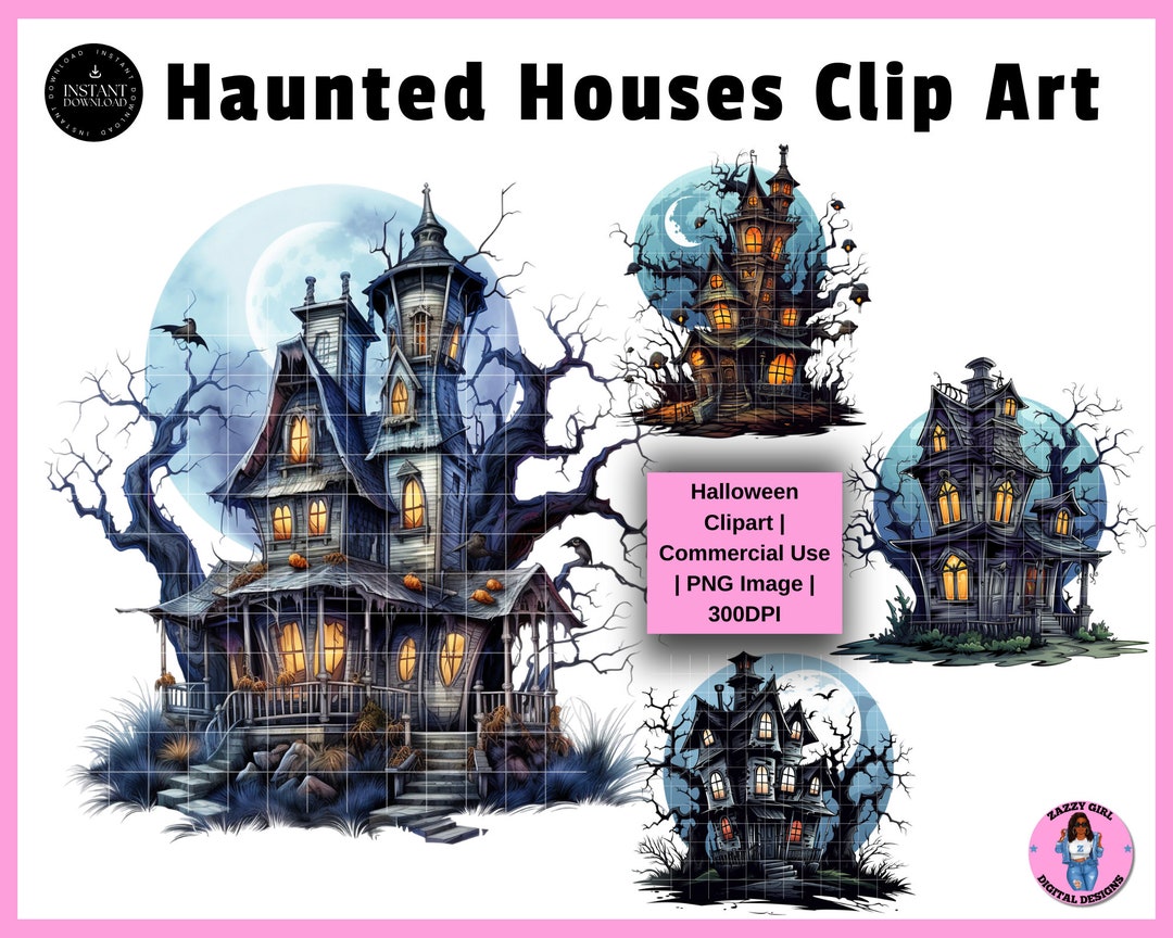 Halloween Watercolor Haunted House Clipart Halloween Haunted - Etsy