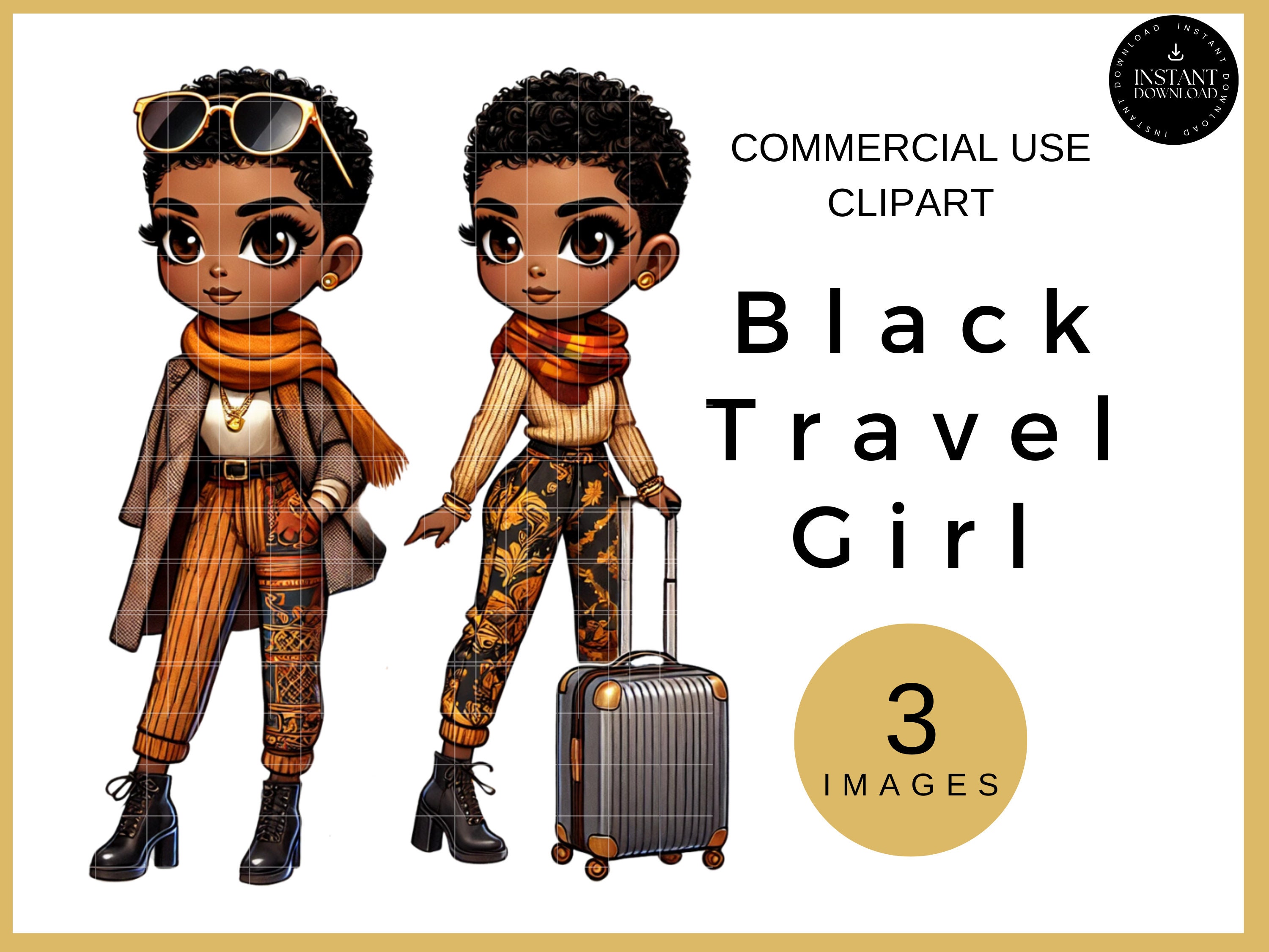 Black Girl Travel Clipart, Black Girl With Suitcase PNG, Black Girls ...