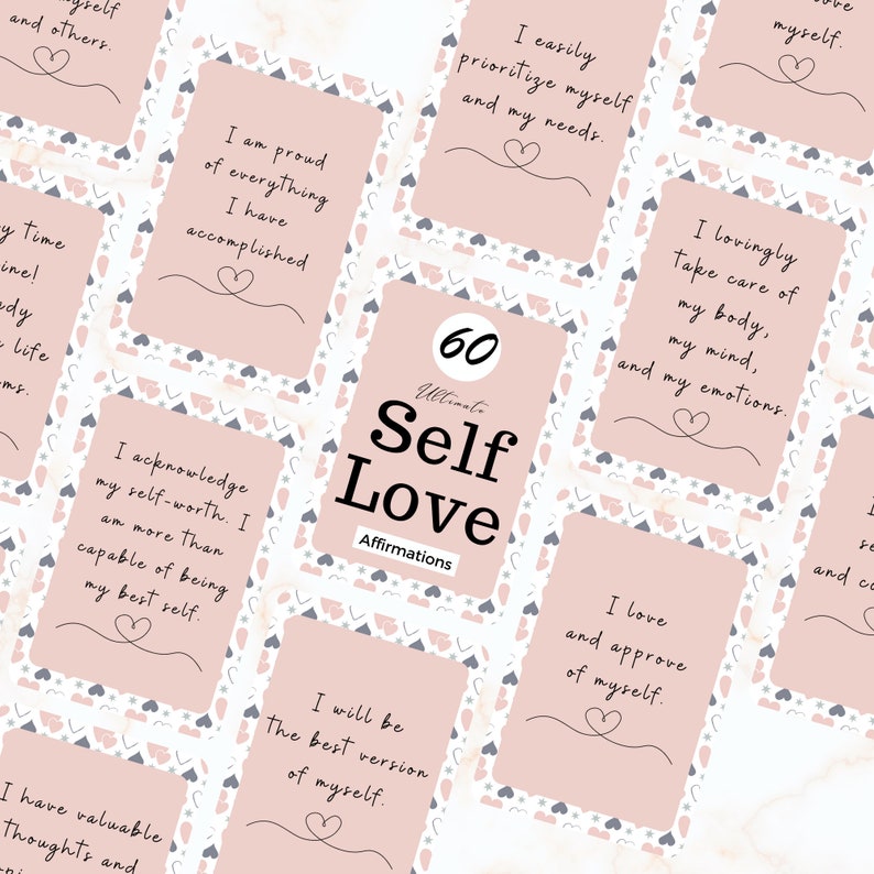 Self Love Affirmation Cards Printable, Positive Affirmation Card Set ...