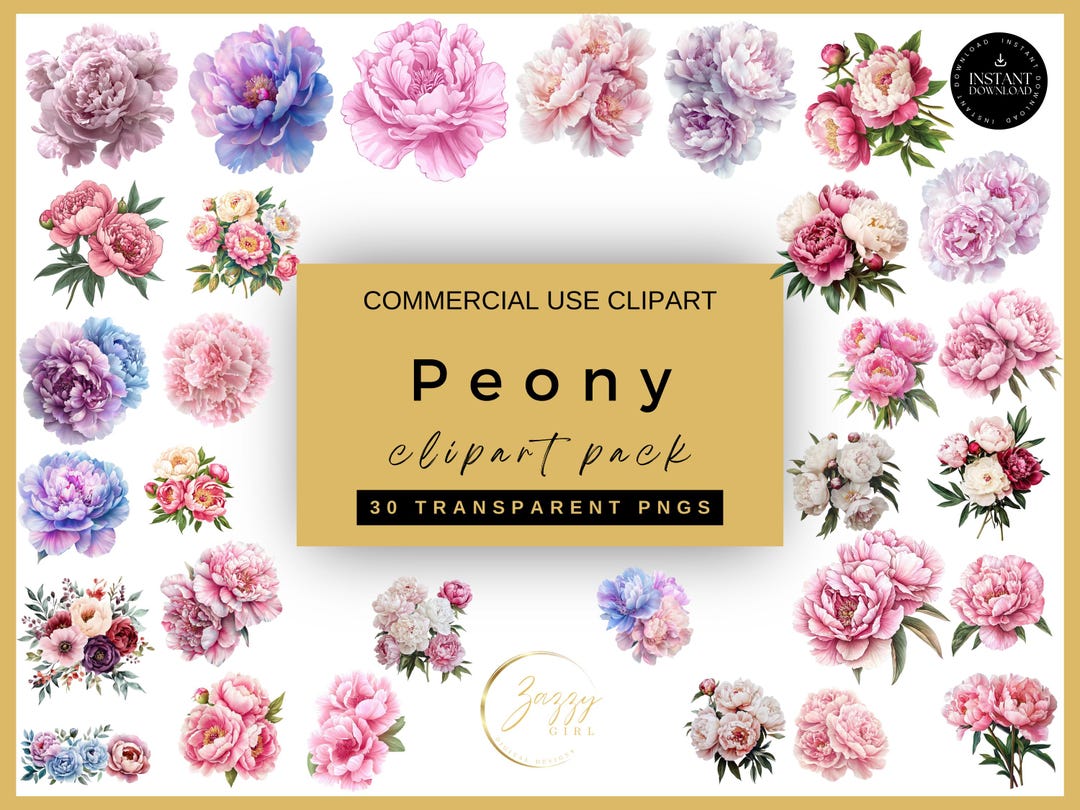 Peony Watercolor Clipart Bundle, Spring Wedding Flower, Cottagecore ...