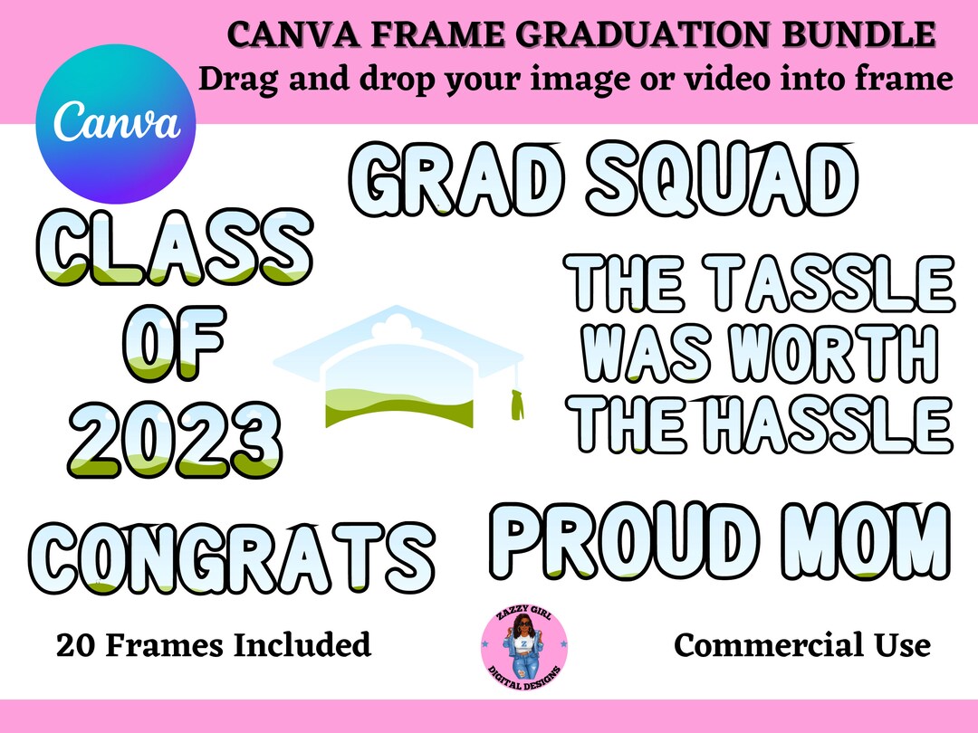 2023 Graduation Canva Frames Bundle, Fillable Canva Letters, Easy Drag ...