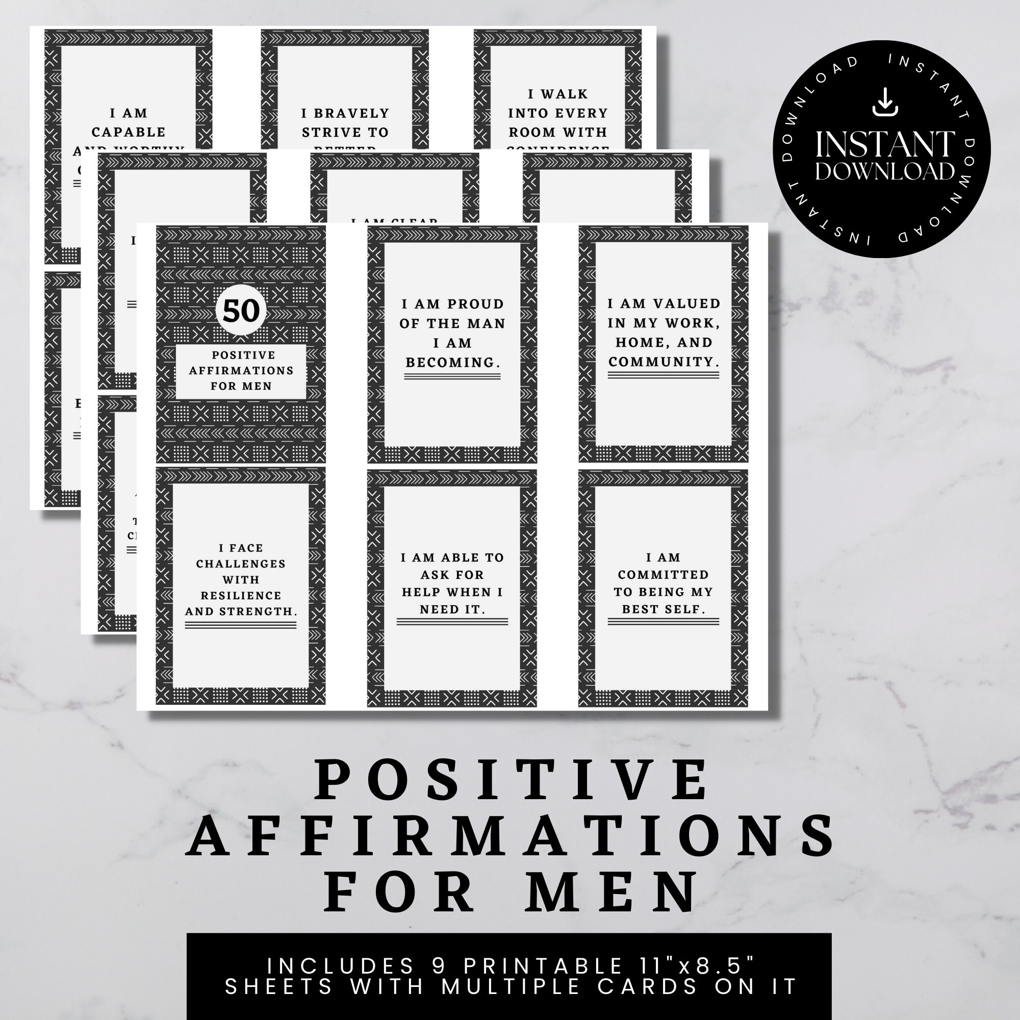 Printable Affirmation Cards for Men, Daily Affirmation Cards for Men ...