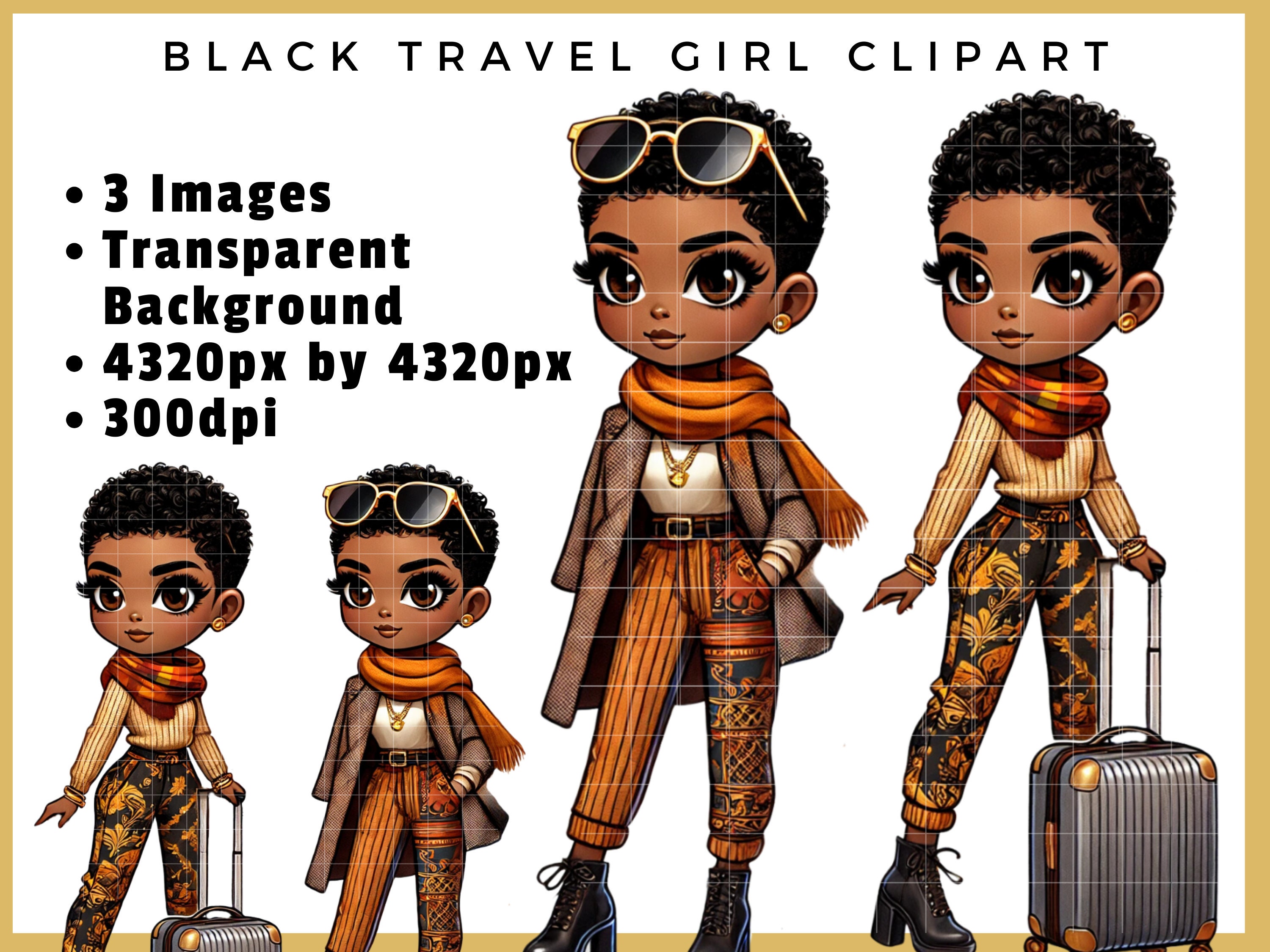 Black Girl Travel Clipart, Black Girl With Suitcase PNG, Black Girls ...