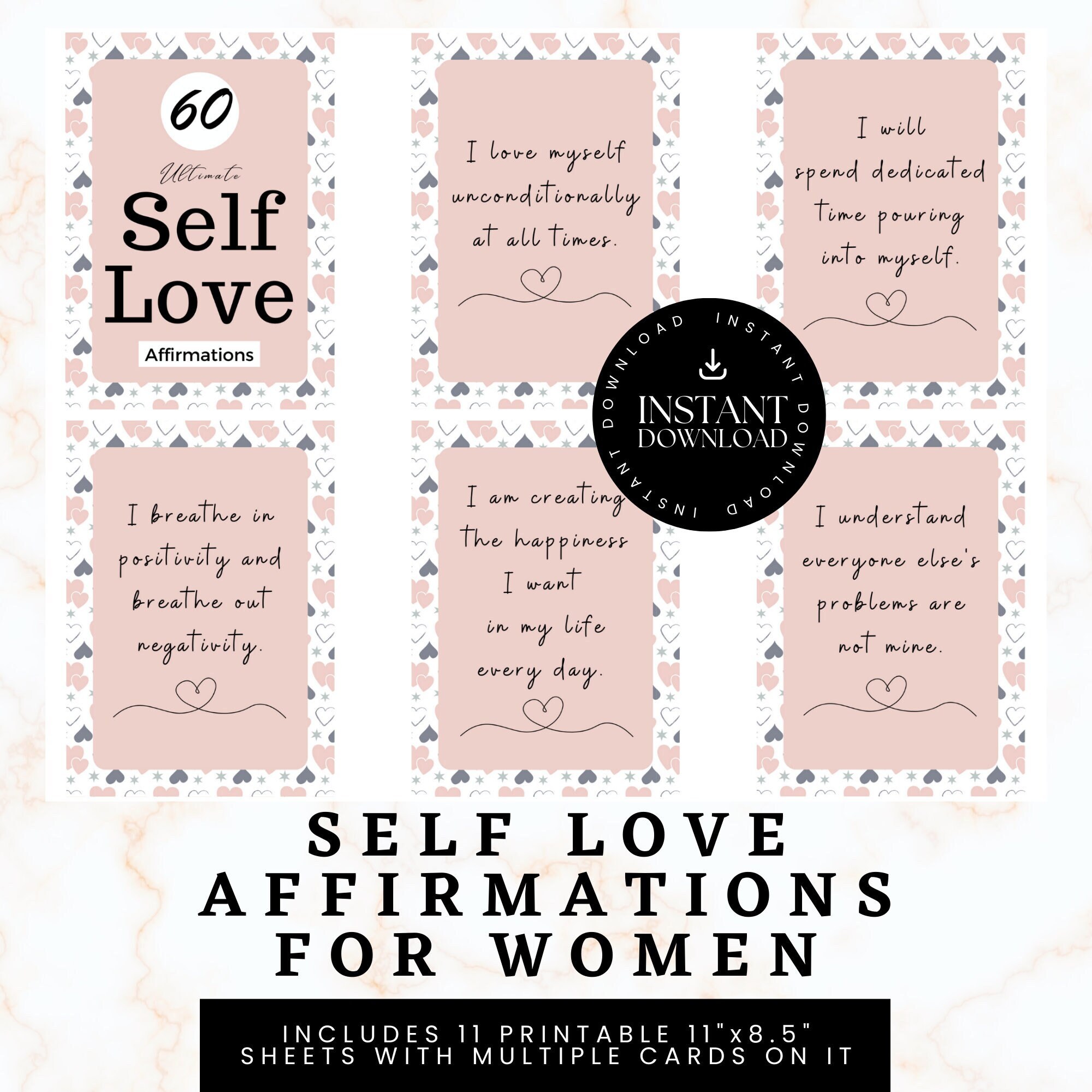 Self Love Affirmation Cards Printable, Positive Affirmation Card Set ...