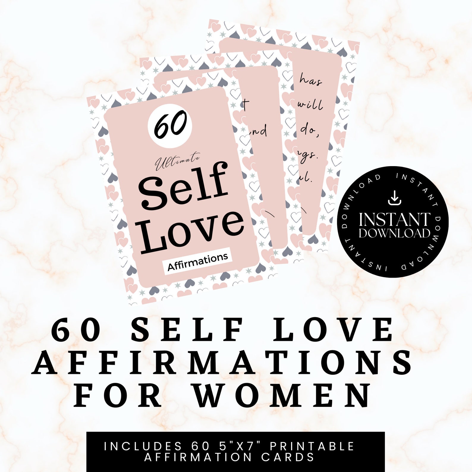Self Love Affirmation Cards Printable, Positive Affirmation Card Set ...