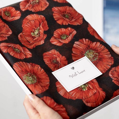 Poppy Print Silk Blend Scarf in Gift Box - Etsy UK