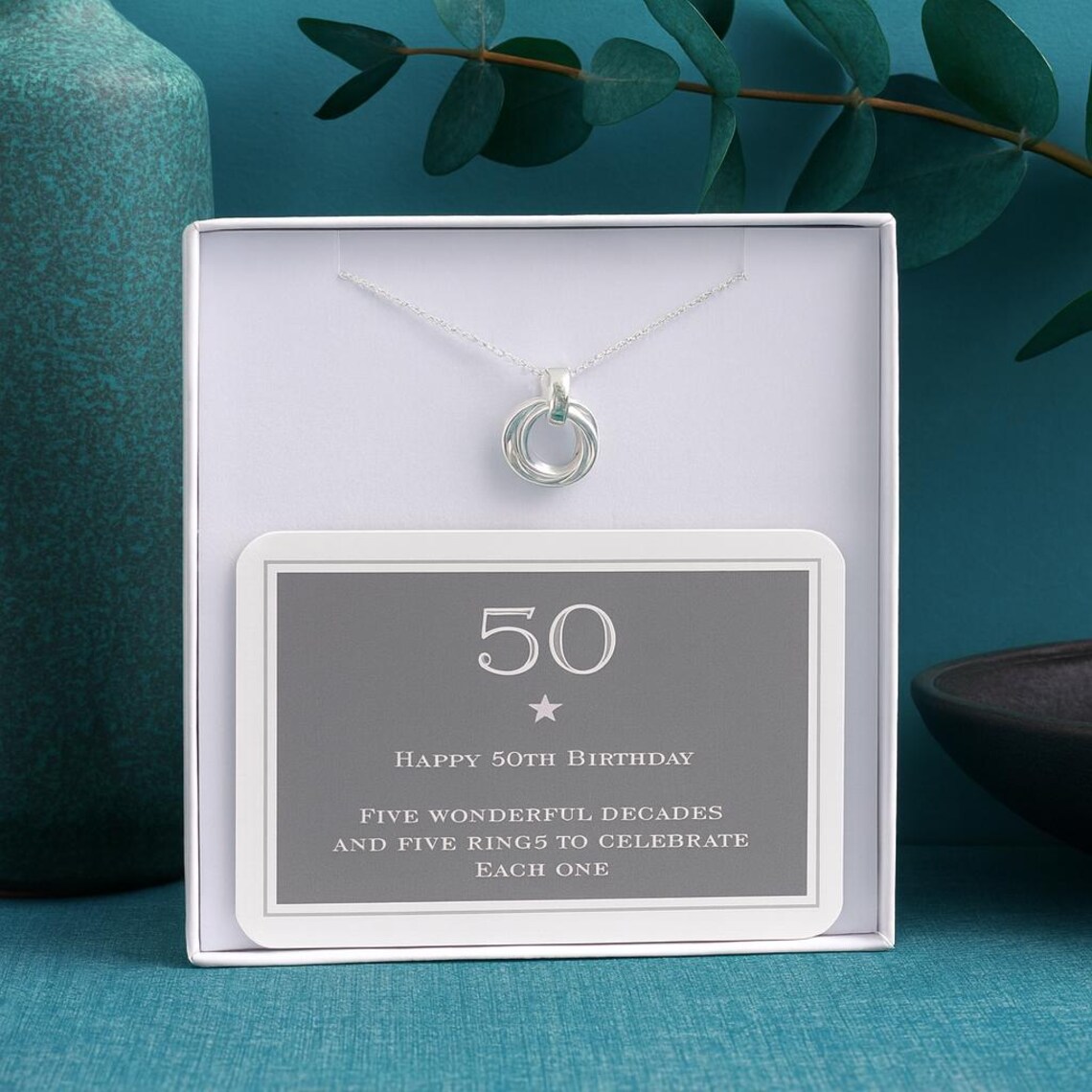 50th Birthday Sterling Silver Ring Necklace: Milestone Birthday Gift ...