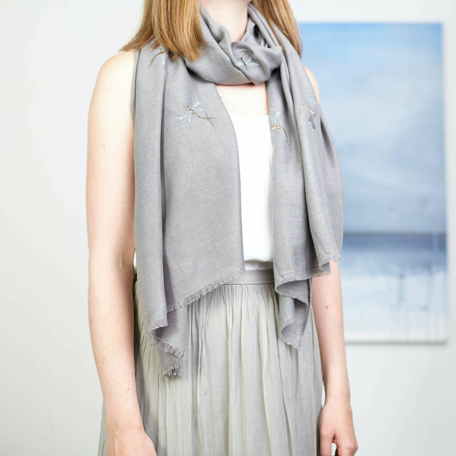 Embroidered Dragonfly Scarf and Magnetic Brooch - Etsy