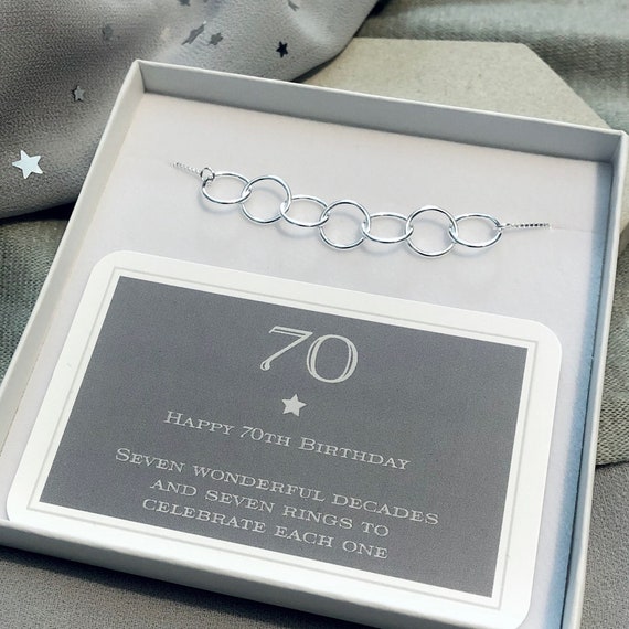 70th Birthday Sterling Silver Seven Ring Bracelet | Etsy