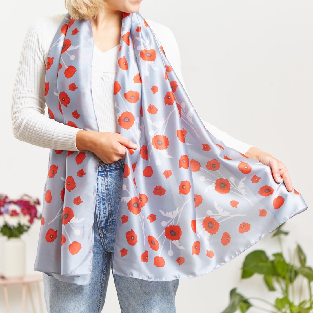 Poppy Print Silk Blend Scarf in Gift Box - Etsy UK
