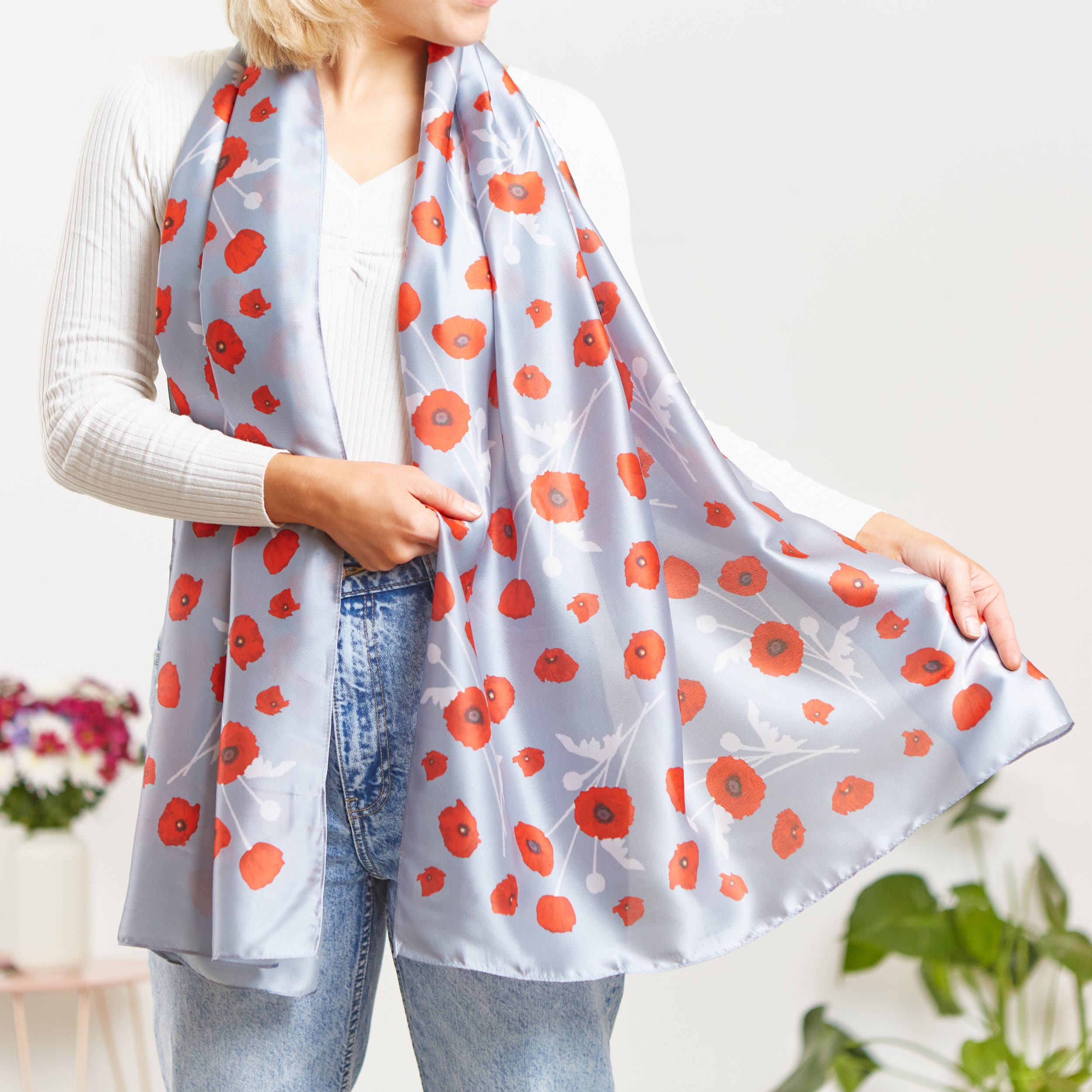Poppy Print Silk Blend Scarf in Gift Box - Etsy UK