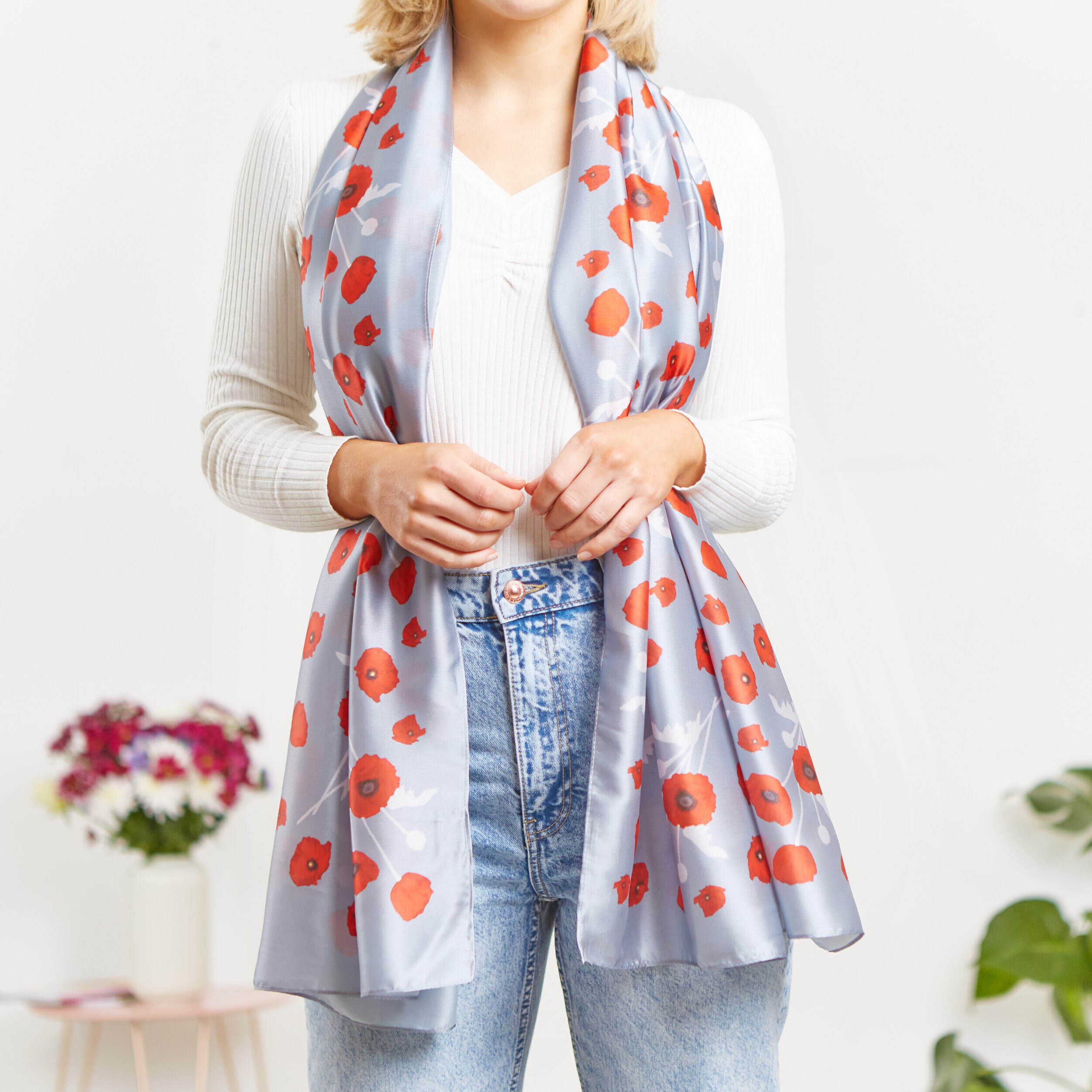 Poppy Print Silk Blend Scarf in Gift Box - Etsy UK