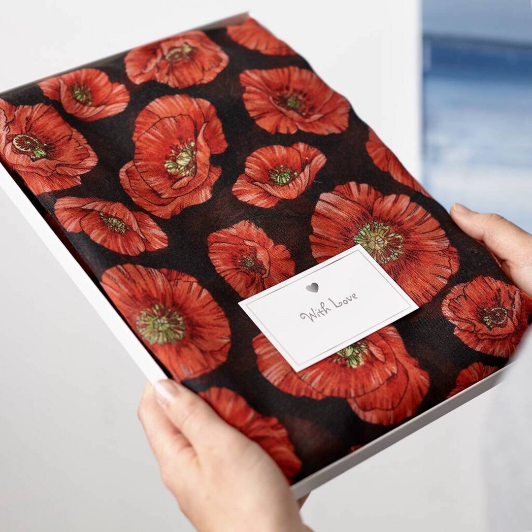 Poppy Print Scarf in Gift Box - Etsy UK