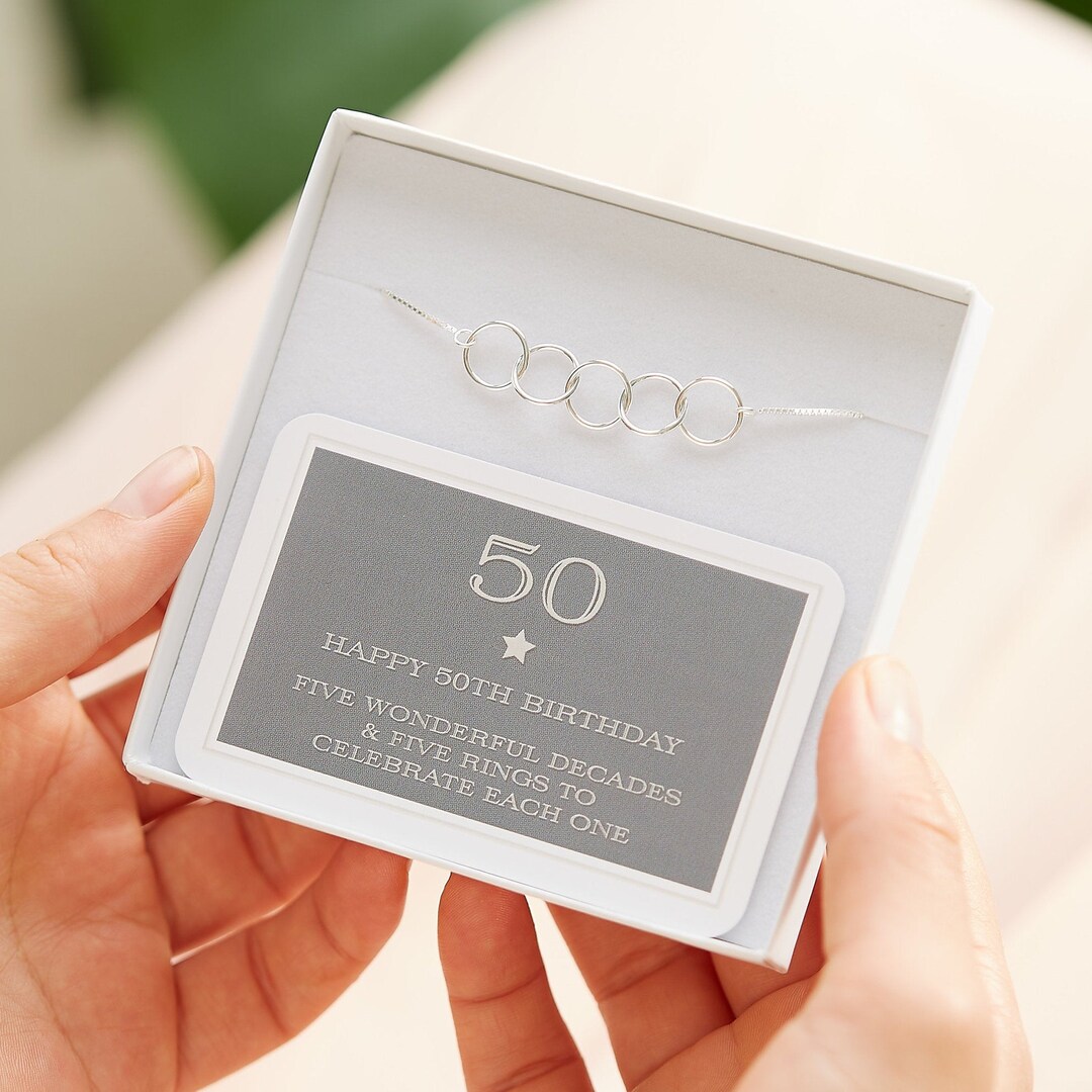 50th Birthday Sterling Silver Five Ring Bracelet: Milestone Birthday ...