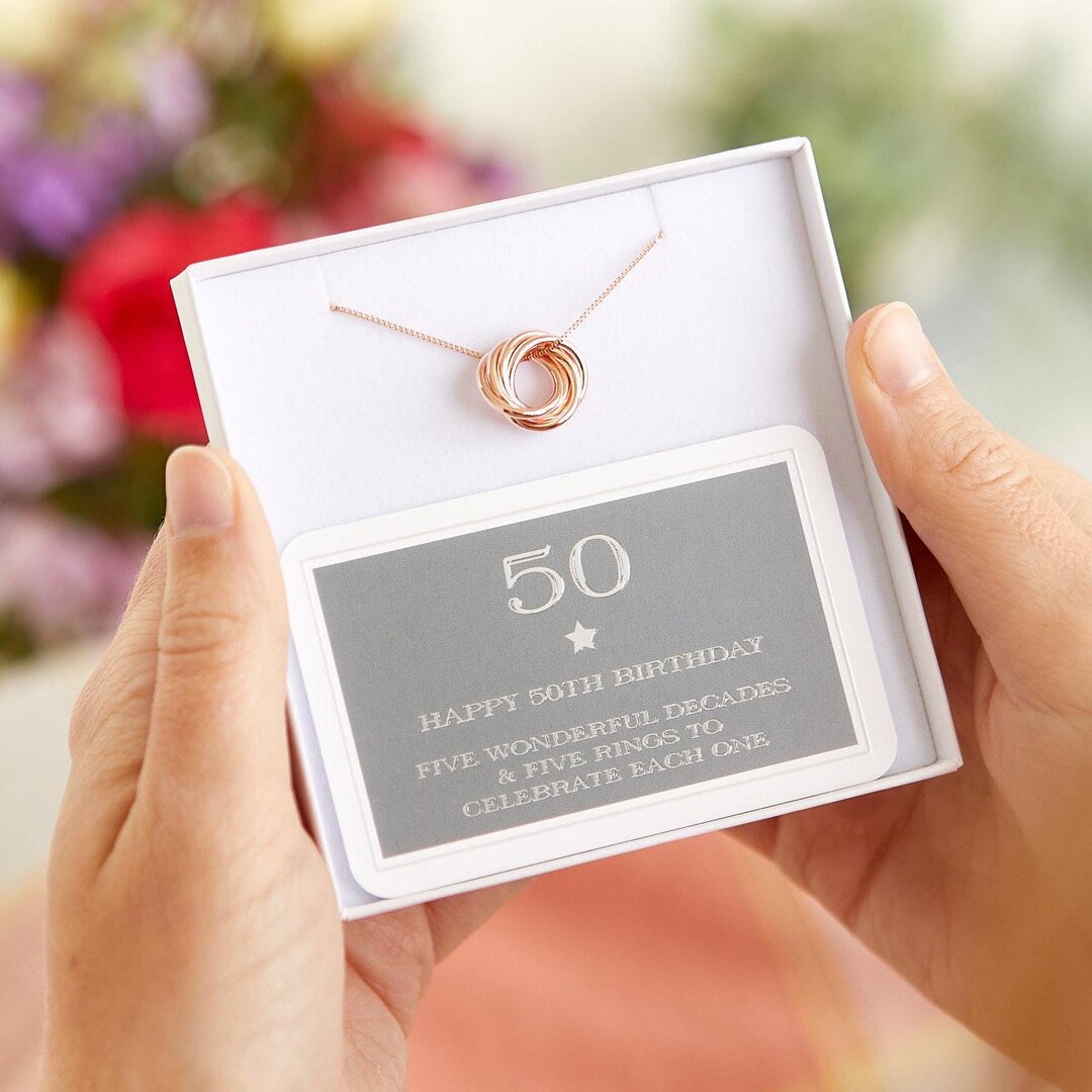 Rose Gold Plated 50th Birthday Rings Necklace - Etsy