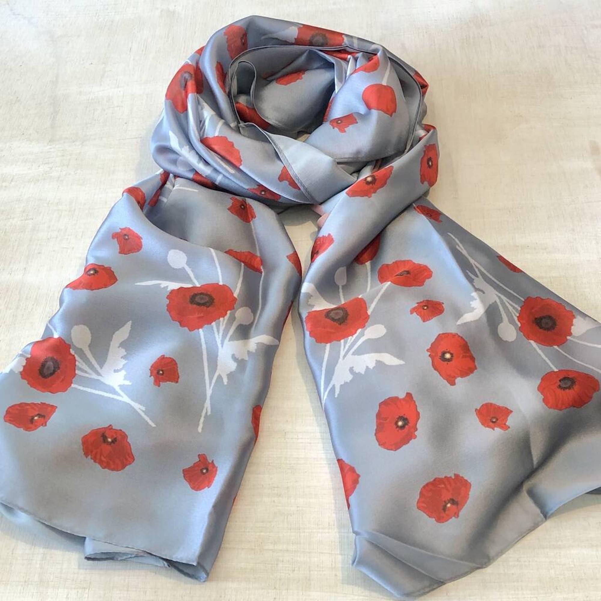 Poppy Print Silk Blend Scarf in Gift Box | Etsy