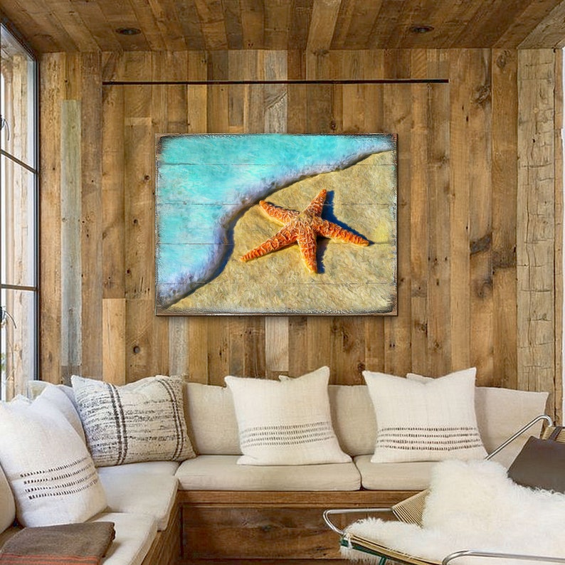 Beach Wall Decor Wall Art Starfish Wood Block Art on - Etsy